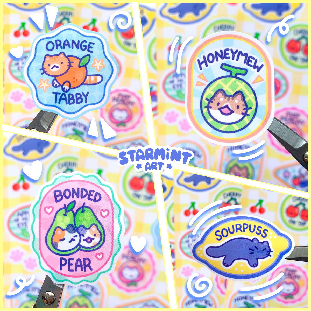 Fruit Kitty Committee Waterproof Sticker Sheet – Starmint Art