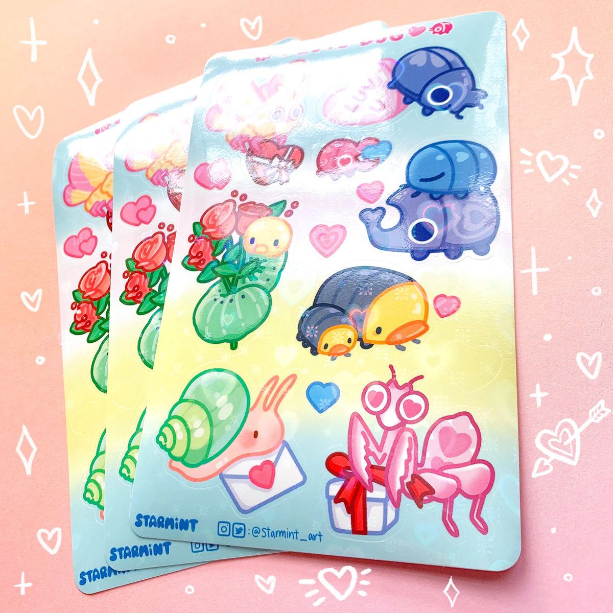 Love Bugs Heart Holographic Waterproof Sticker Sheet – Starmint Art