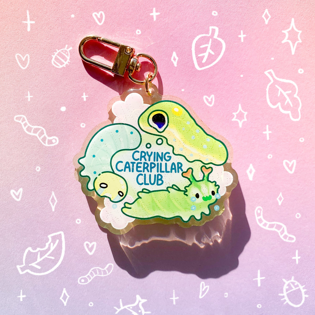 Crying Caterpillar Club 2.5 Inch Glitter Acrylic Charm – Starmint Art