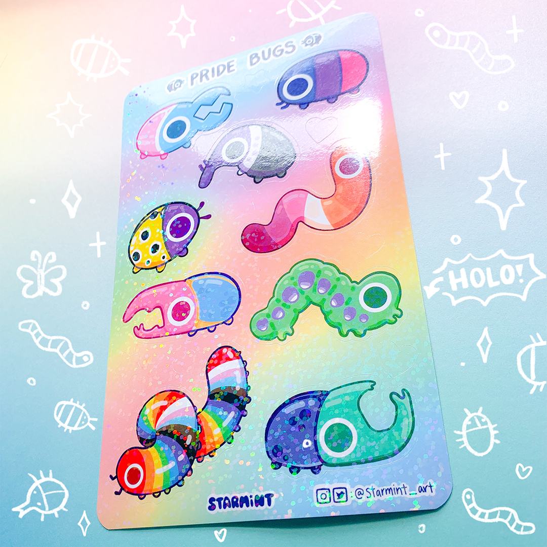 Pride Bugs Waterproof Glossy/Holo Sticker Sheet – Starmint Art
